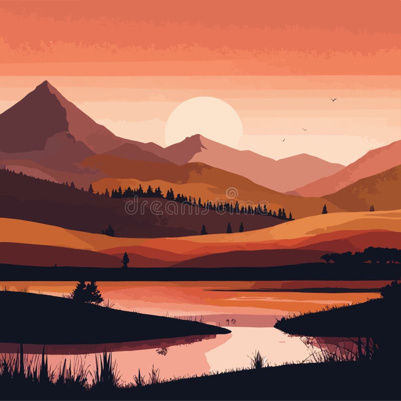 Natural Background with Mountains Landscape Red Gradient Sunset Stock ...