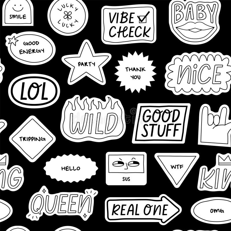 Fun Black and White Sticker Seamless Pattern Stock Vector ...