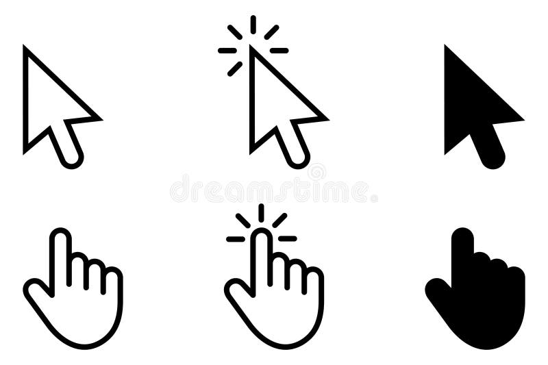 Computer Mouse Click Cursor Gray Arrow Icons Set and Loading Icons ...