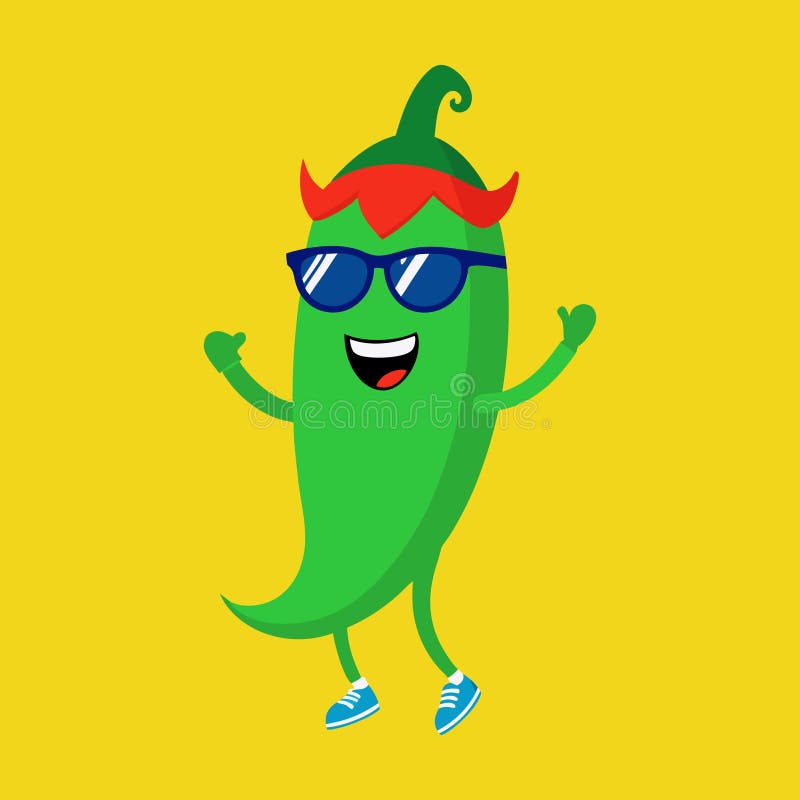 Cheerful Green Chili with Big Smile and Cool Sunglasses Playful ...