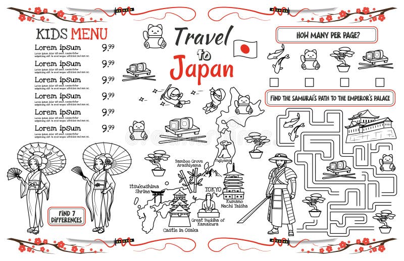 Kids Menu for a Japanese Restaurant with a Map of Japan and Interesting ...