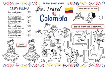 Kids Menu for a Colombian Restaurant with a Map of Colombia and ...