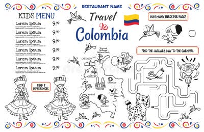 Kids Menu for a Colombian Restaurant with a Map of Colombia and ...