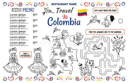 Kids Menu for a Colombian Restaurant with a Map of Colombia and ...