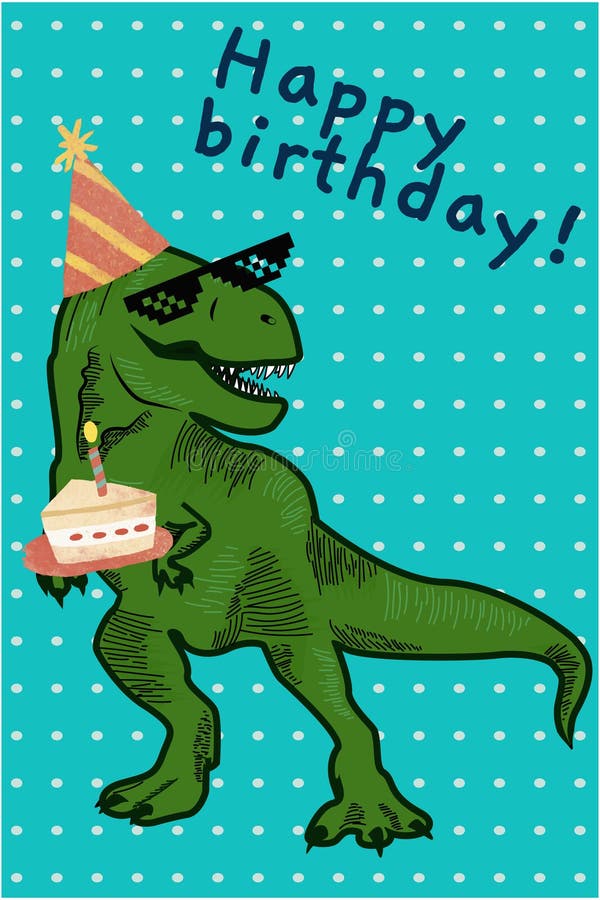 Happy Birthday Card with Funny T Rex Dinosaur Vector Design Stock ...