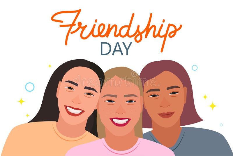 Happy Friendship Day Greeting Illustration. the Girls are Smiling Stock ...