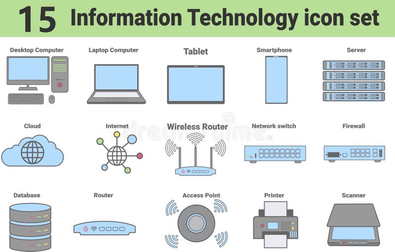 15 Icon Set of Information Technology Such As Desktop, Computer, Laptop ...