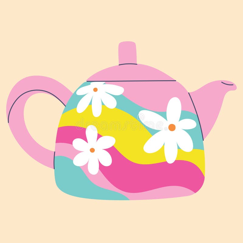 Cute Teapot in Cartoon Doodle Flat Style. Stock Illustration ...
