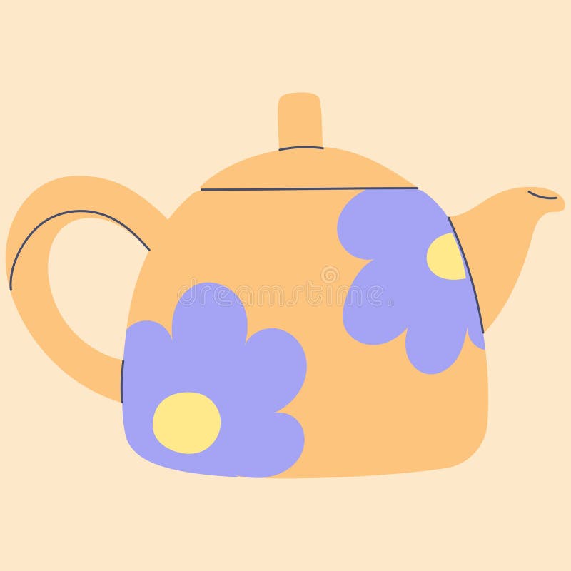 Cute Teapot in Cartoon Doodle Flat Style. Stock Illustration ...