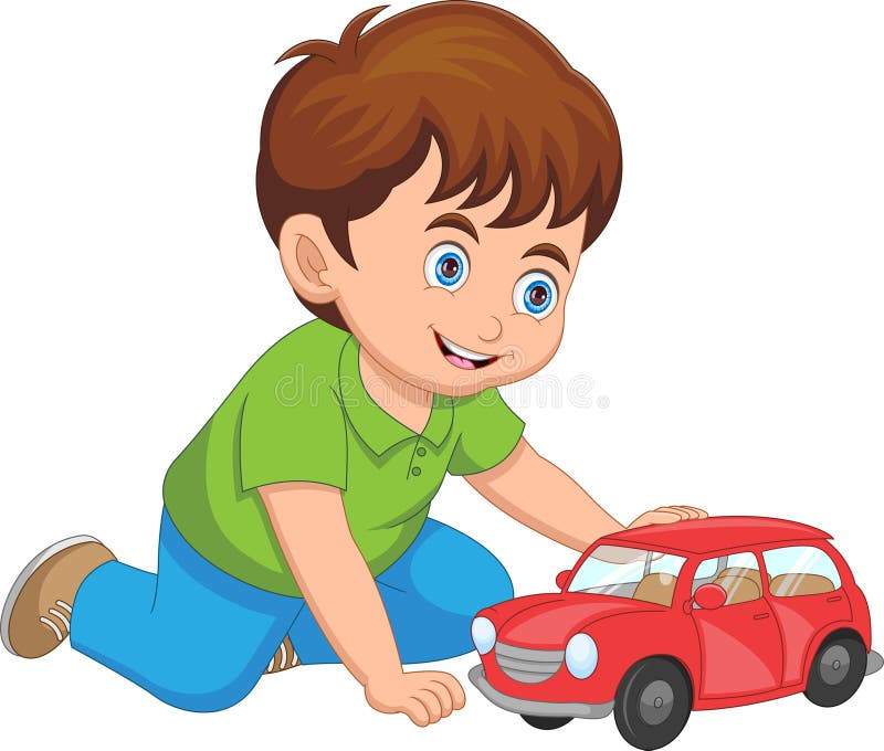 Little Boy Playing with Toy Car Cartoon Stock Vector - Illustration of ...