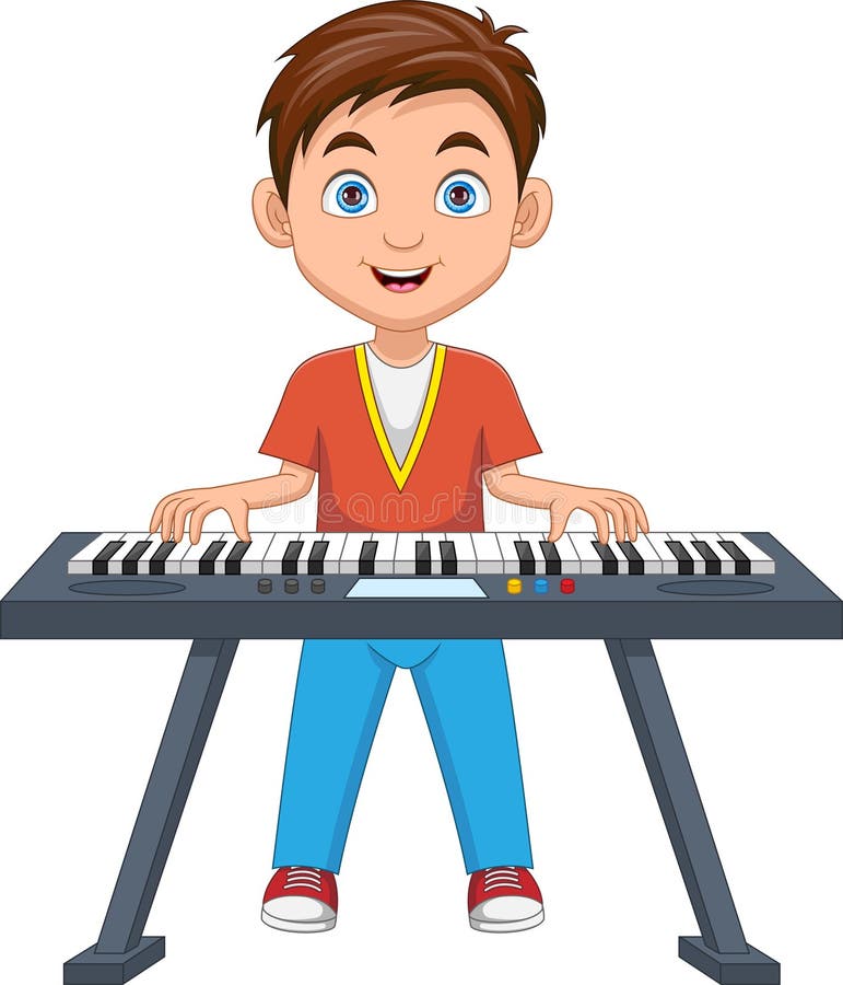 Boy Playing Electric Keyboard Piano Stock Vector - Illustration of ...