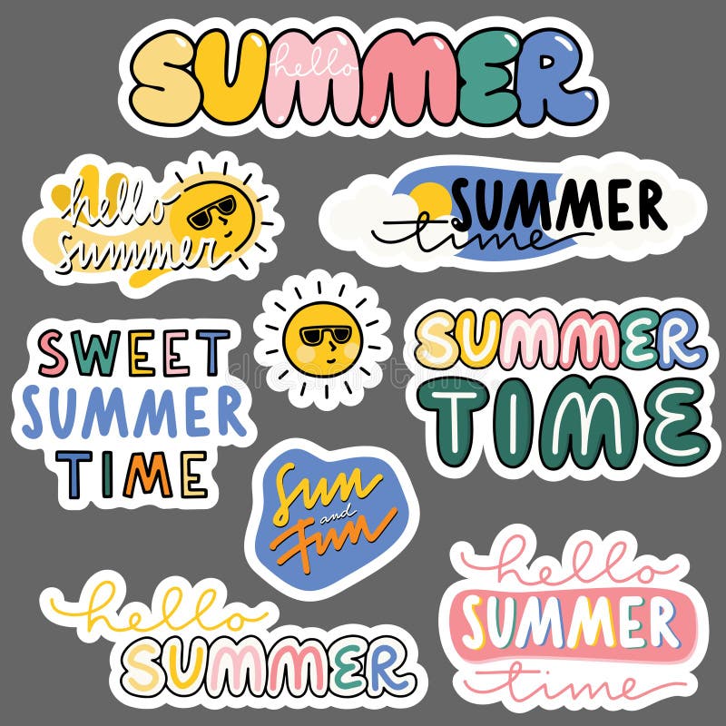 Colorful Summer Time Sticker Set Stock Vector - Illustration of hello ...