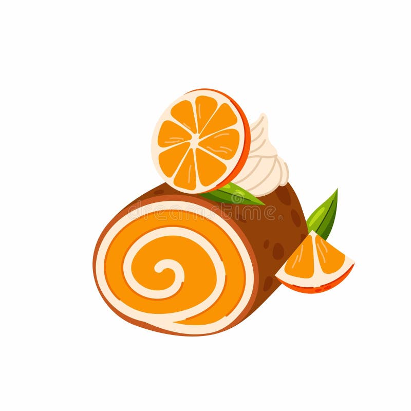 Sweet Roll with Cream and Orange. Orange Flavored Dessert or Pie in ...