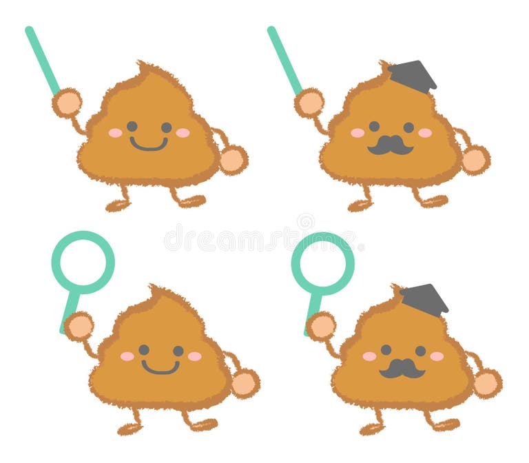 Brown Poop Character Set with Magnifying Glass and Stick Stock Vector ...
