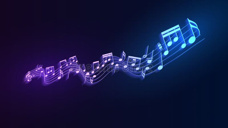 Music Notes Neon Background with Blue and Purple Fill Stock Vector ...
