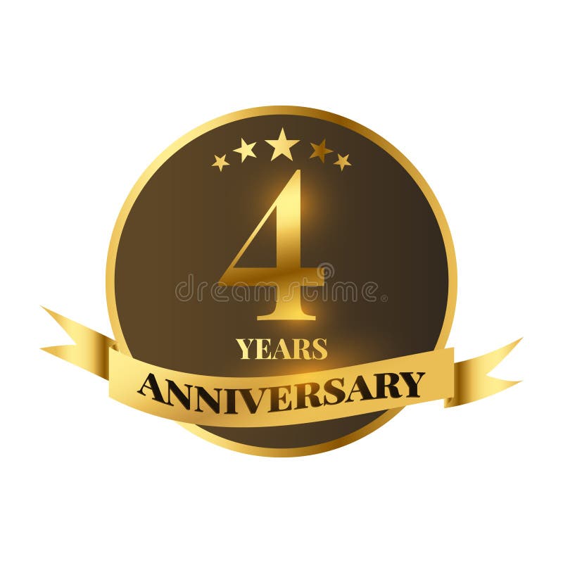 4 Years Anniversary Celebration Badge in Golden Stock Vector ...
