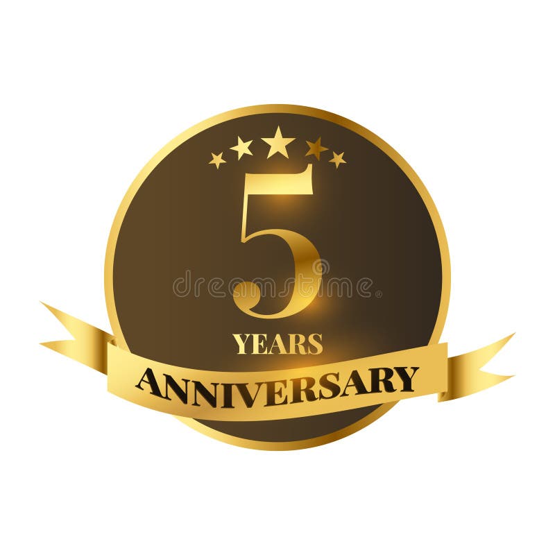 5 Years Anniversary Celebration Badge in Golden Stock Vector ...