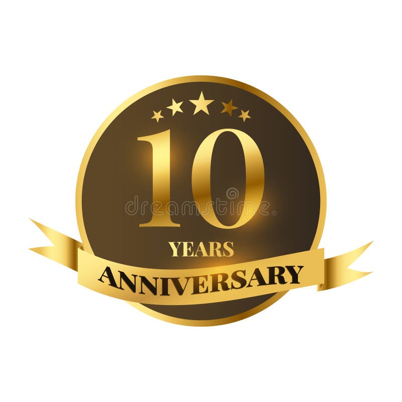 10 Years Anniversary Celebration Badge in Golden Stock Vector ...
