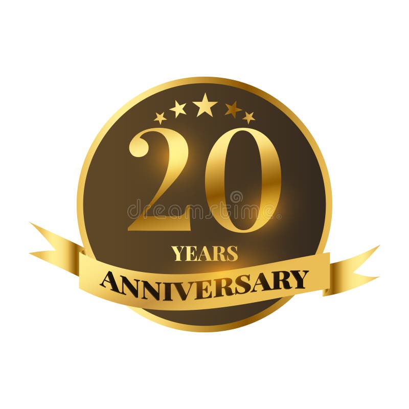 20 Years Anniversary Celebration Badge in Golden Stock Photo - Image of ...