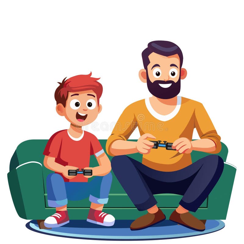 Dad Plays with His Son on the Console. Stock Illustration ...