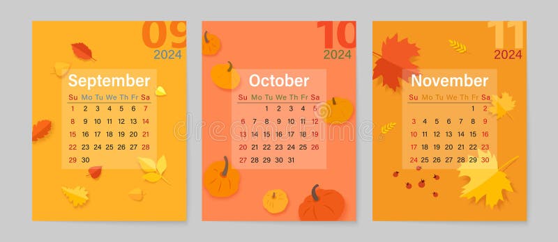 Autumn Months Calendar for 2024 Year Stock Illustration - Illustration ...