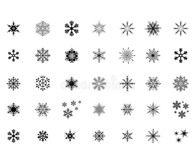Set of Black and White Snowflake Icons or Symbols, Fully Editable ...