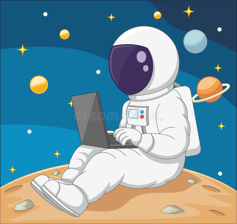 Cartoon Astronaut with a Laptop on the Moon Stock Illustration ...
