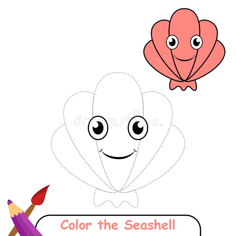 Seashell Coloring Page Colored Illustration, Coloring Book or Coloring ...