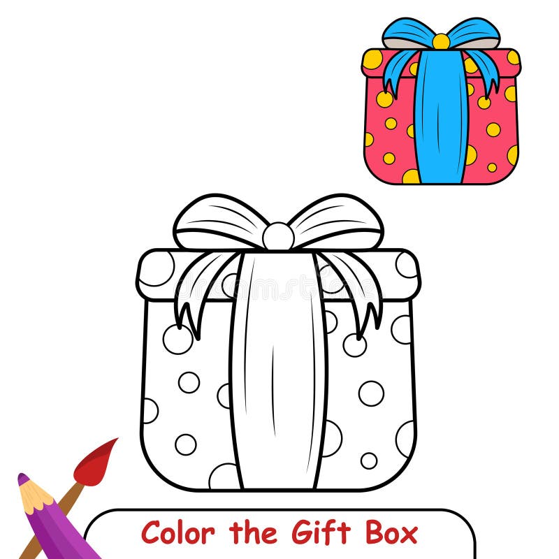 Gift Box Coloring Page Colored Illustration, Coloring Book or Coloring ...