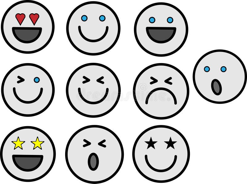 Black and Grey Smiley Face Emoticon Vector Collection Set Stock Vector - Illustration of cartoon ...