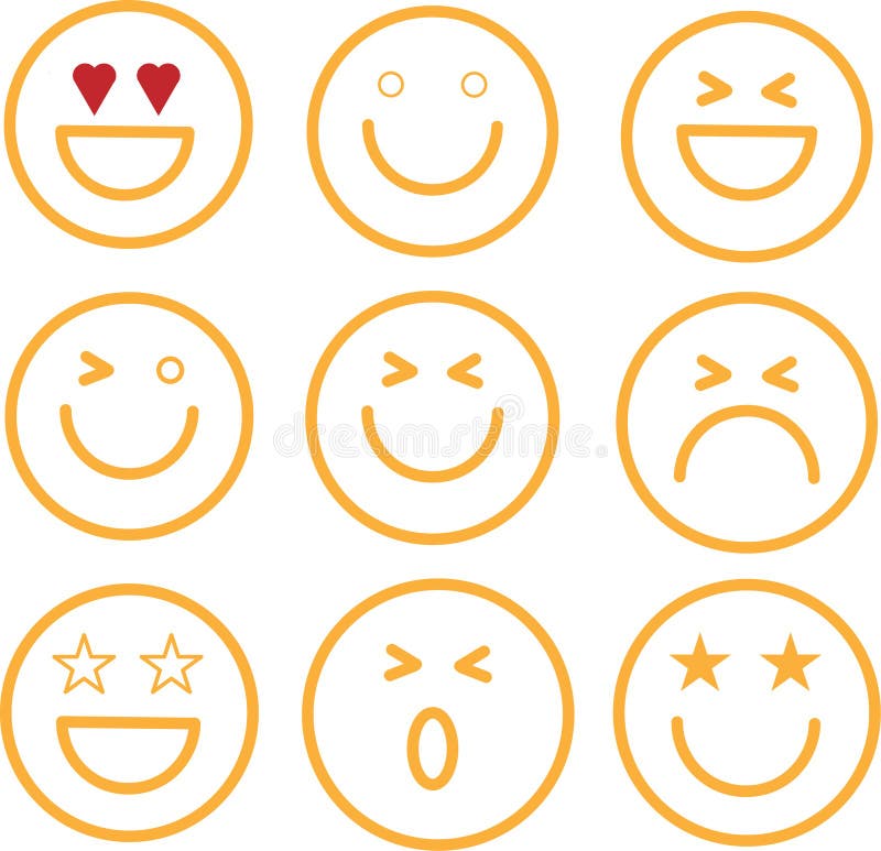 Orange Smiley Face Emoji Emoticon Collection Set Stock Vector ...