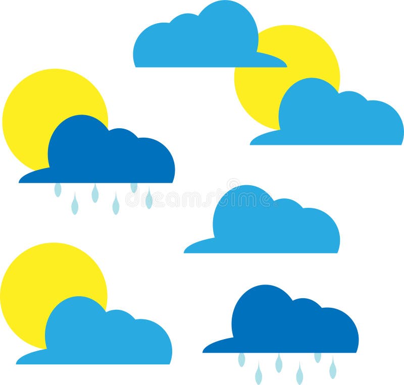 Blue and Yellow Weather Forecast Icon Vector Collection, Sun, Moon ...