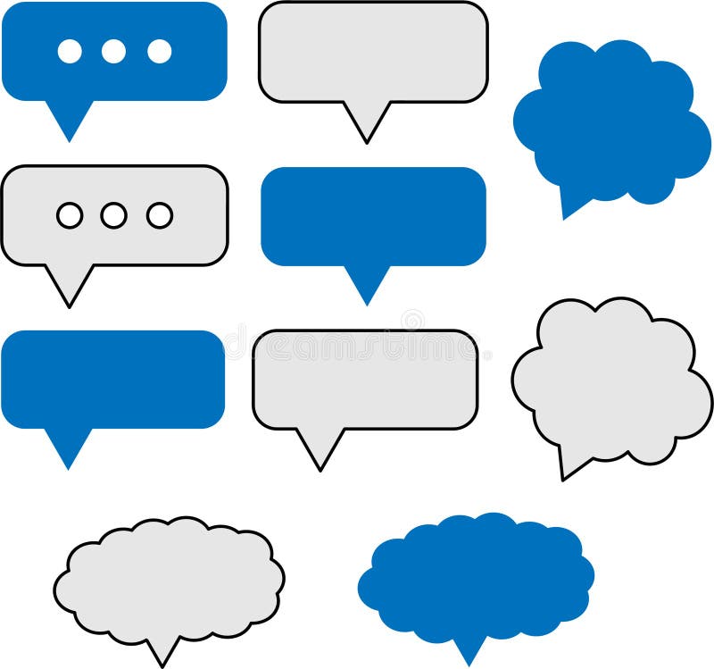 Blue and White Speech Bubble Message Outline Vector Collection Set ...