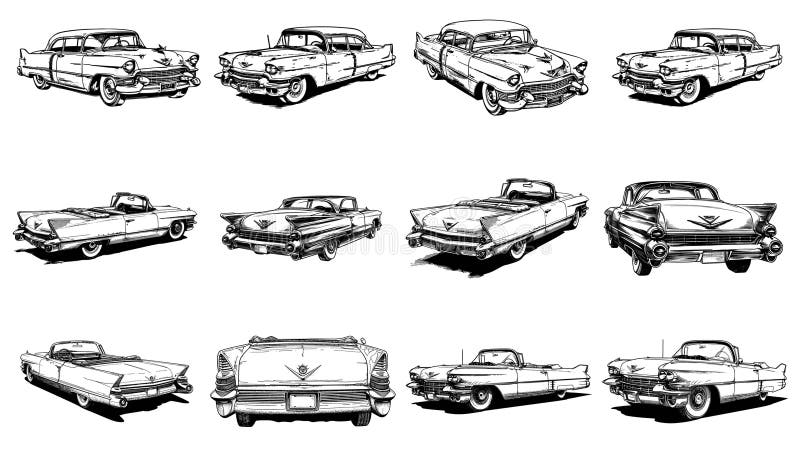Highly Detailed Ink Sketch of Cadillac Fleetwood Set Featuring Classic ...