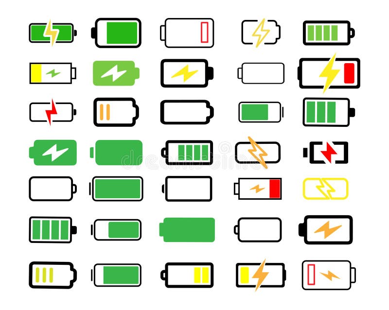 Set of Mobile Battery Charging Icons or Symbols Stock Vector ...