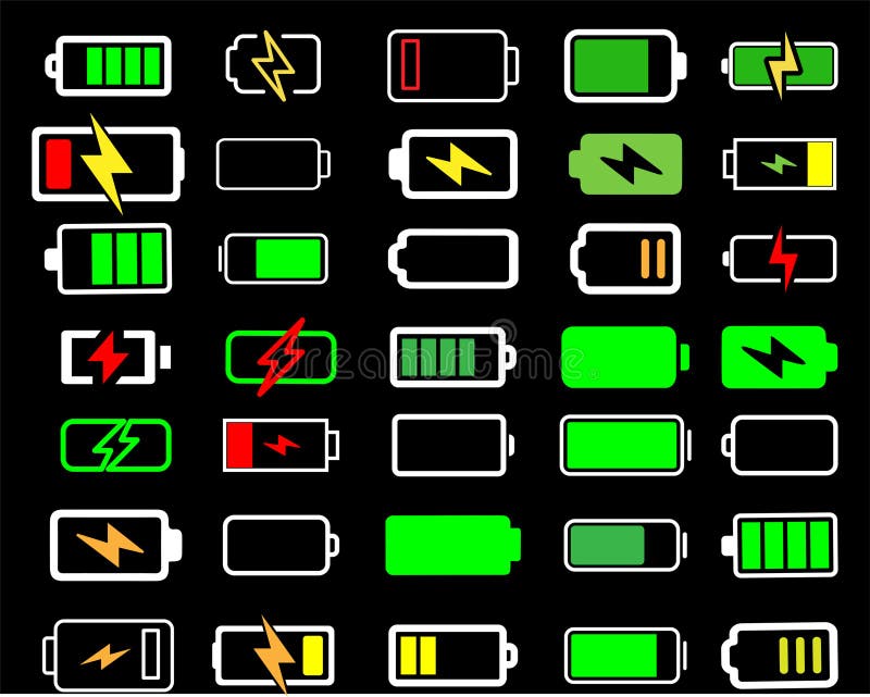 Set of Mobile Battery Charging Icons or Symbols Stock Illustration ...