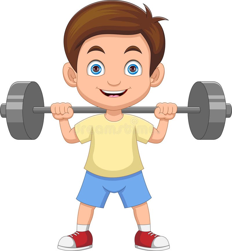 Cute Boy Lifting Weights Cartoon Stock Illustration - Illustration of ...