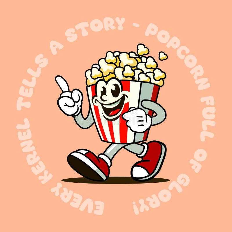 Vintage Cartoon Popcorn Mascot with Logo Stock Illustration ...