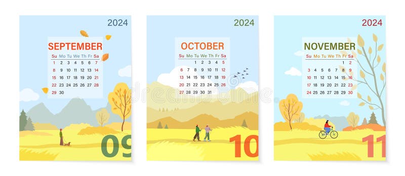 Set for 3 Months with an Autumn Landscape in the Mountains Stock Vector ...