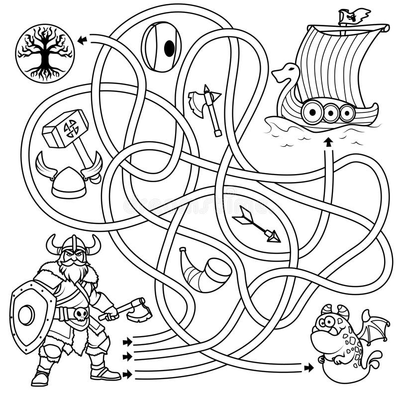 Labyrinth. Find the Viking S Way To the Ship. Stock Illustration ...