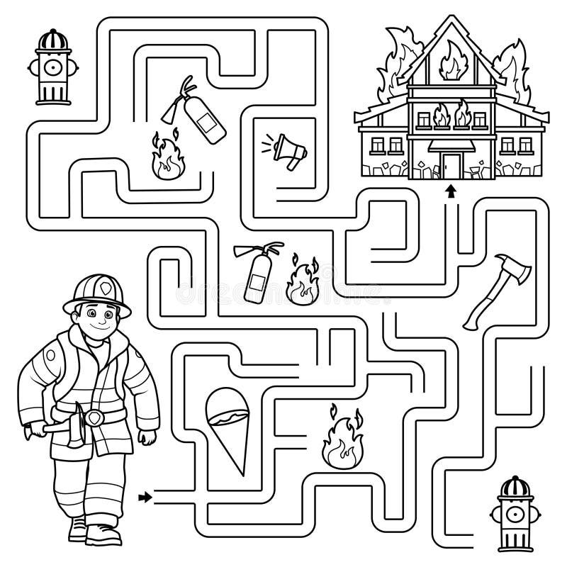 Labyrinth. Find the Fireman S Way To the Burning House. Stock Vector ...