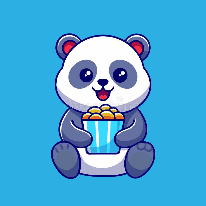 Cute Panda Eating Popcorn Cartoon Art Vector Icon Illustration Stock ...