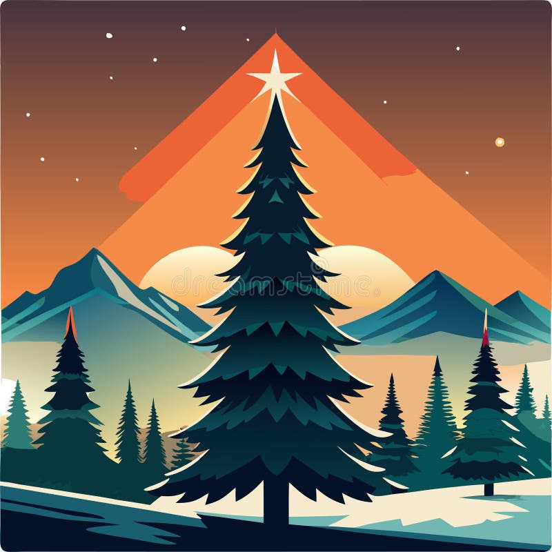 Enchanting Christmas Landscape: Beautiful Twilight Pine Forest - Vector Illustration for Holiday ...