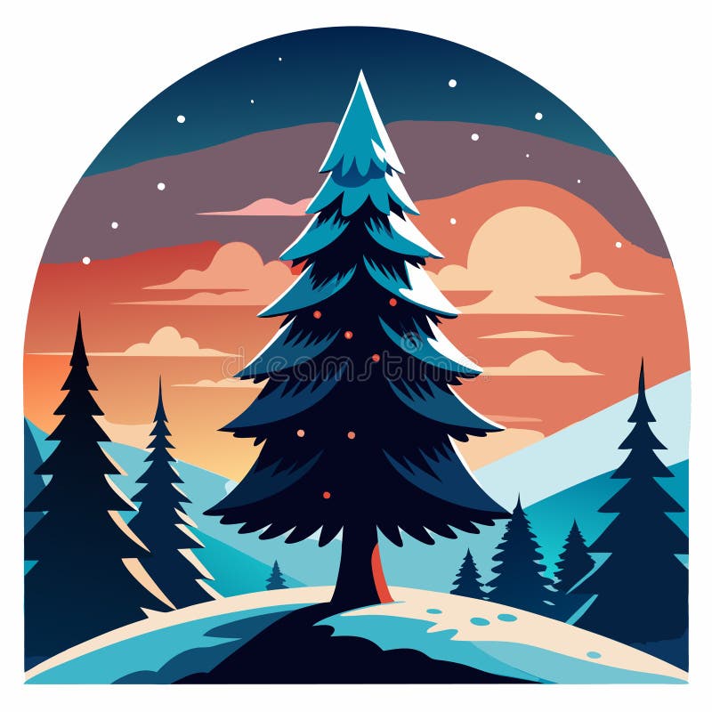 Enchanting Christmas Landscape: Beautiful Twilight Pine Forest - Vector Illustration for Holiday ...