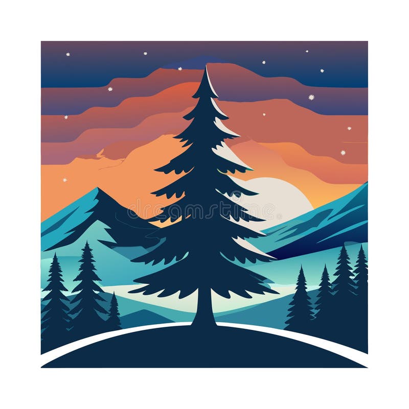 Enchanting Christmas Landscape: Beautiful Twilight Pine Forest - Vector ...