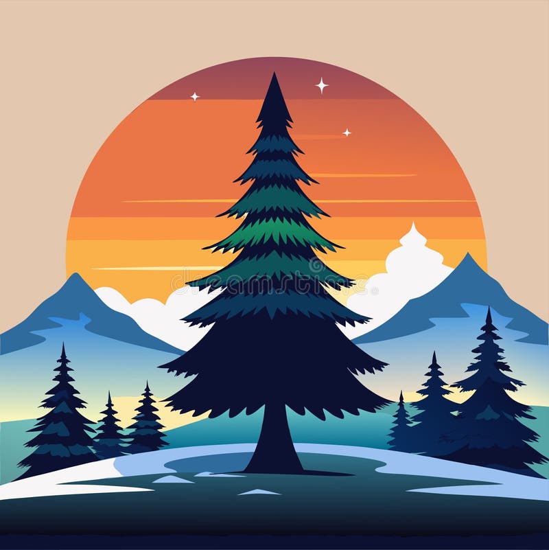 Enchanting Christmas Landscape: Beautiful Twilight Pine Forest - Vector Illustration for Holiday ...