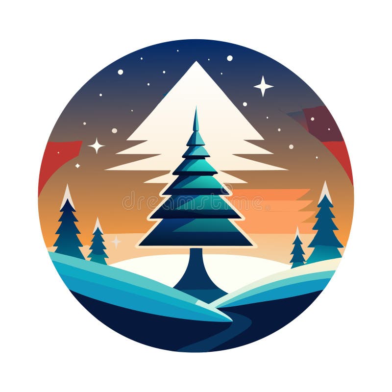 Enchanting Christmas Landscape: Beautiful Twilight Pine Forest - Vector Illustration for Holiday ...