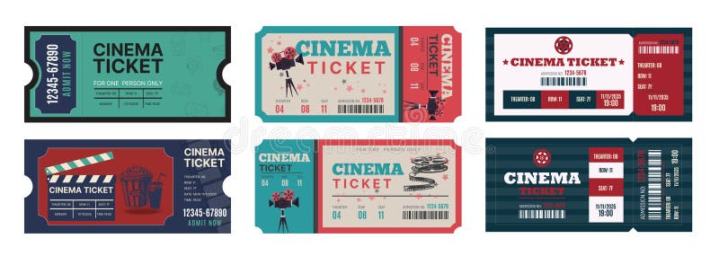 Vintage Style Cinema Ticket Design Collection Vector Set Stock Vector ...
