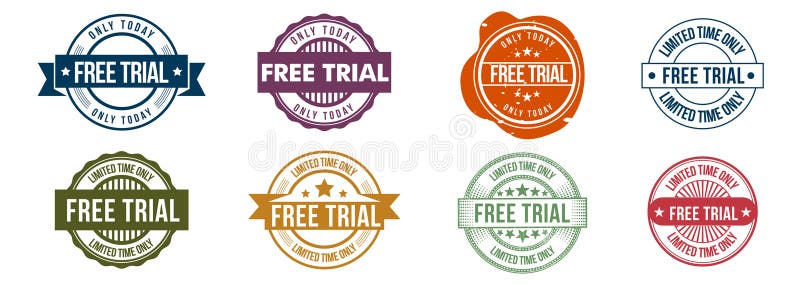 Collection of Eight Free Trial Stamps in Various Colors and Designs ...