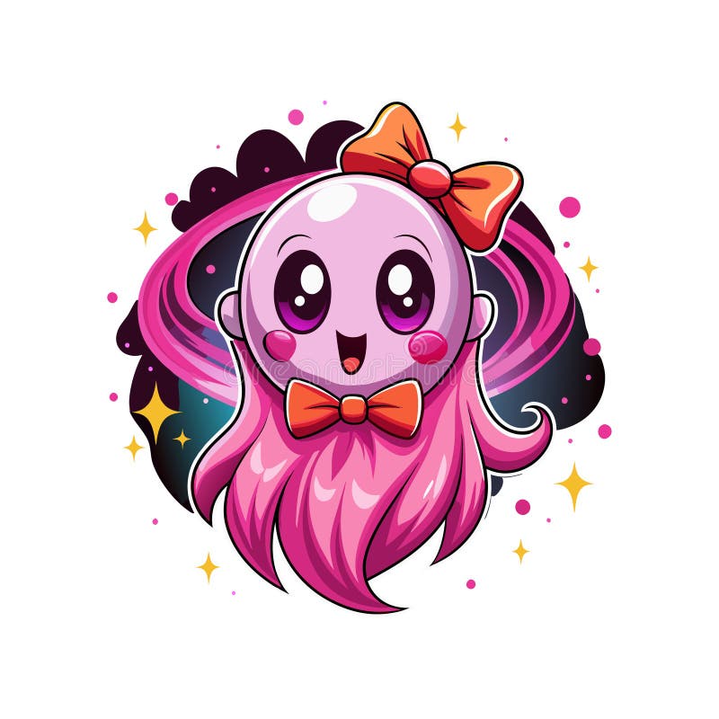Halloween Pink Ghost with Coquette Bow Vector Illustration. Stock ...